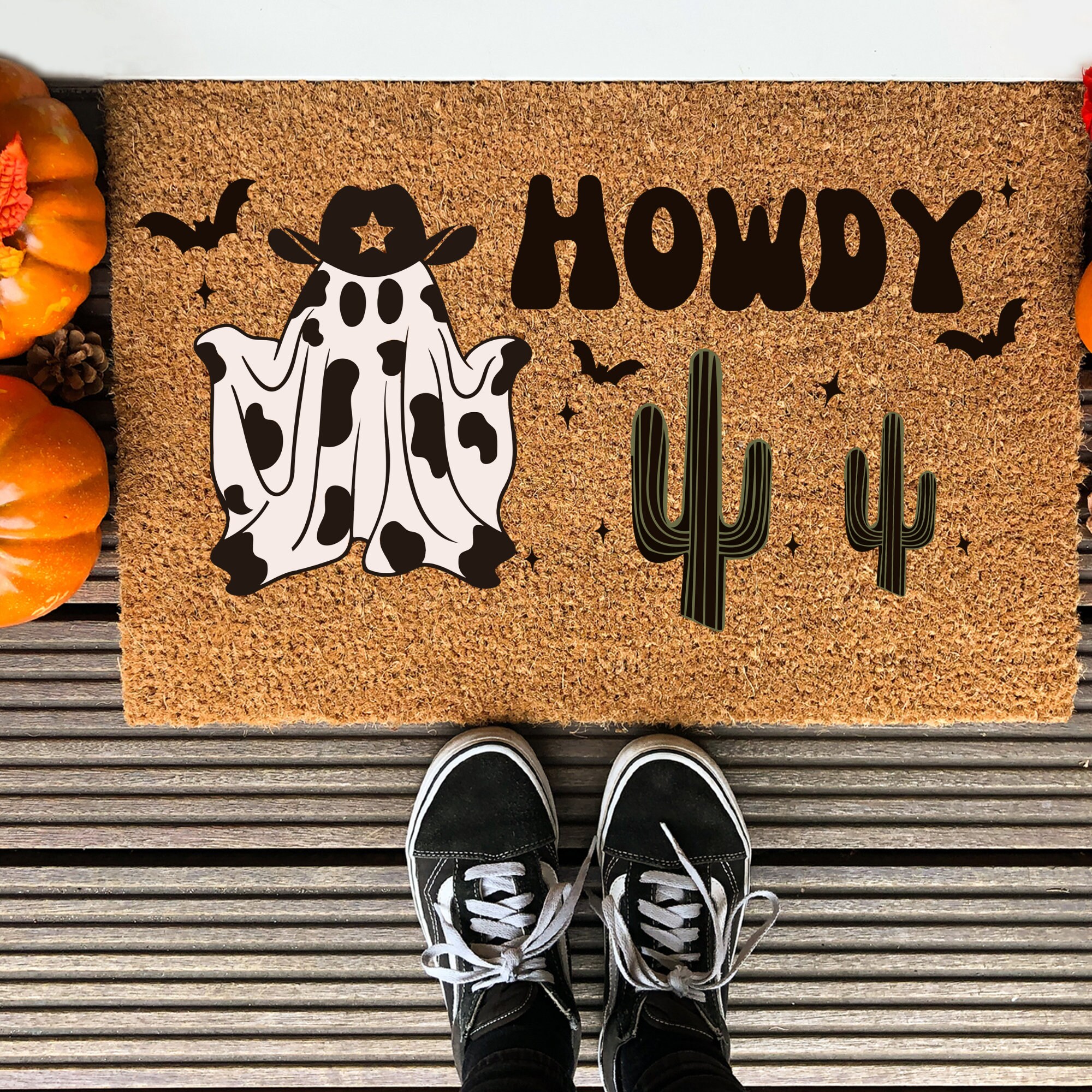 Ghost Cowboy, Halloween Ghost & Bat Pattern, Halloween Doormat ...