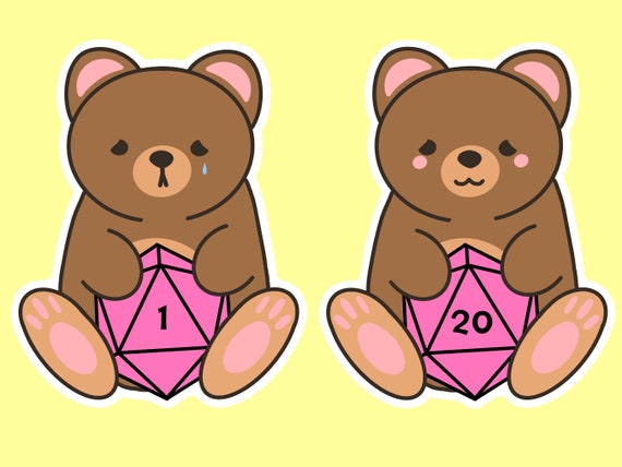 Sticker Pack Bear With Dice Dnd D20 Dice Vinyl Sticker - Etsy