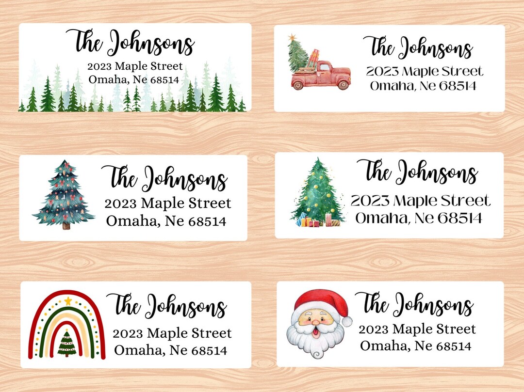 Personalized Christmas Return Address Labels: Watercolor Holiday Tree ...