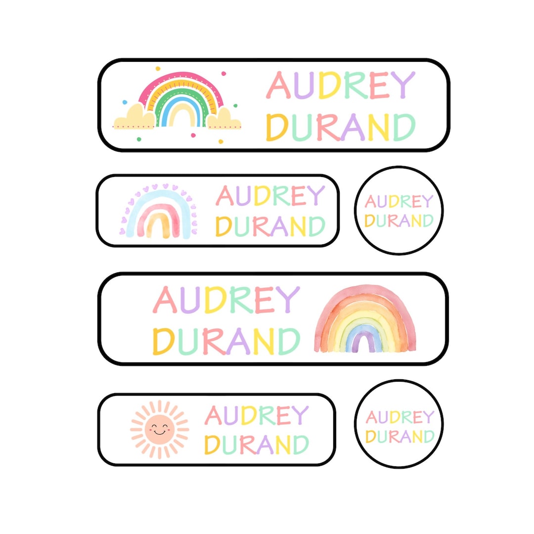 Rainbow Name Labels: Waterproof School Stickers, Daycare Decals - Etsy