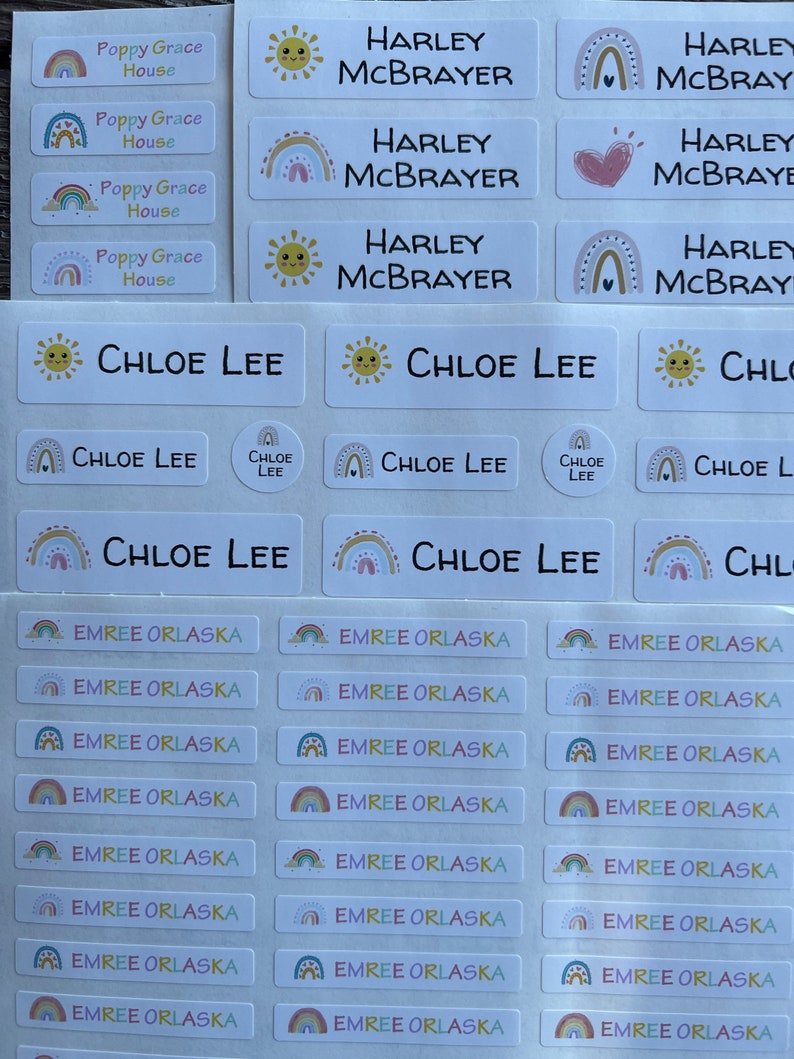 Rainbow Name Labels: Waterproof School Stickers, Daycare Decals - Etsy
