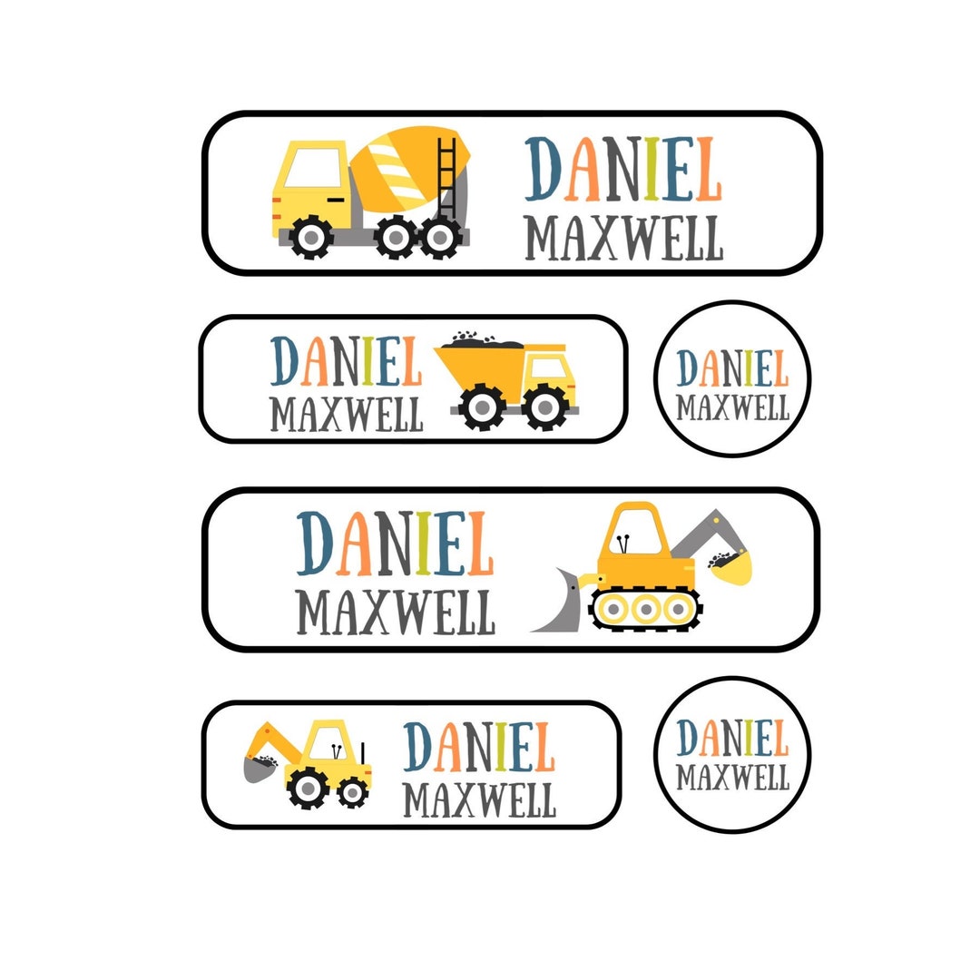 Personalized Construction Truck Name Labels: Waterproof School Stickers ...