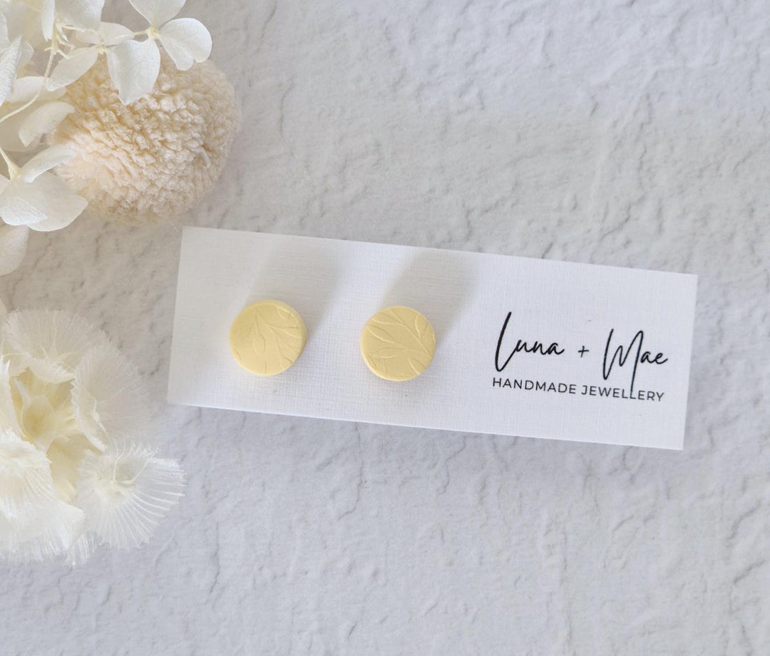 Polymer Clay Stud Earrings, Yellow Pattern Studs, Embossed Flower ...