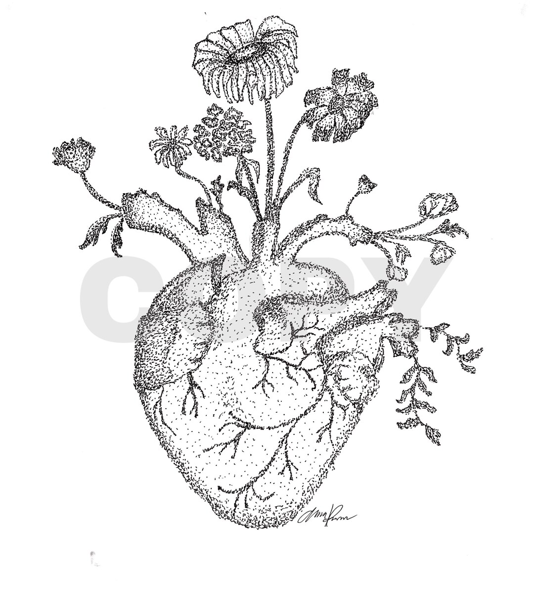 Pointillism - Flowering Heart Printable Wall Art - Etsy