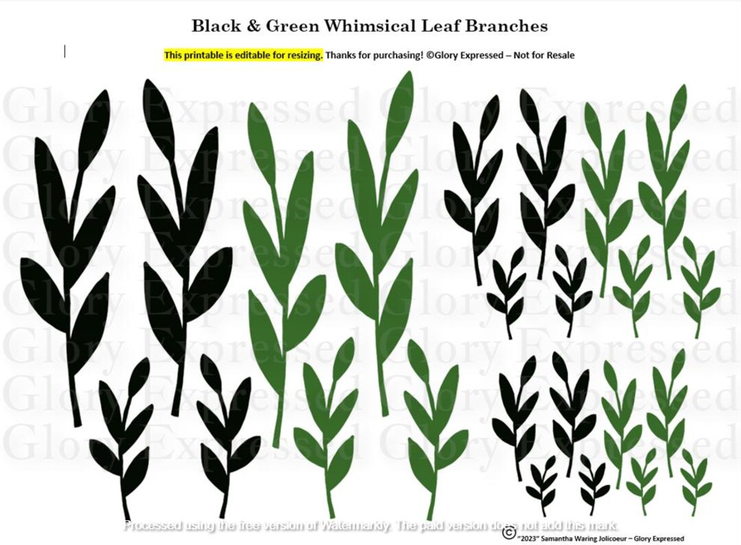 Black & Green Doodled Whimsical Leaf Branches - Etsy
