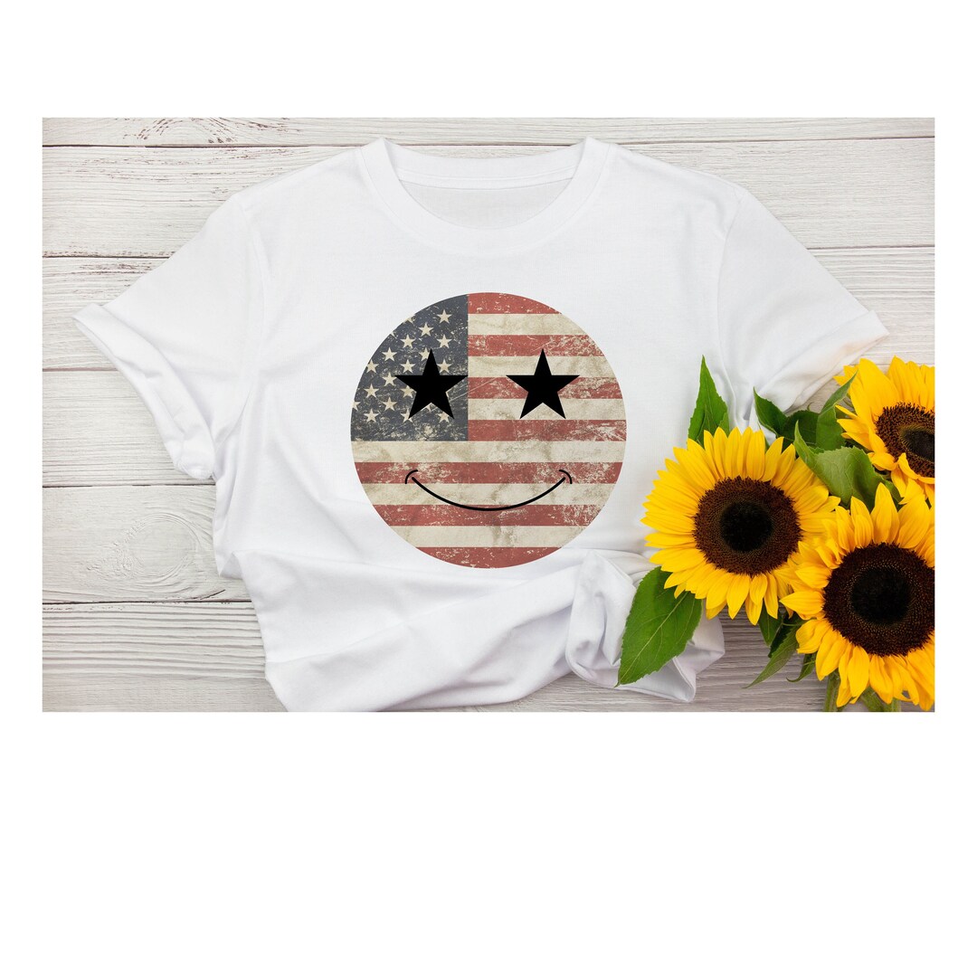 American Flag Smiley Face PNG: 4th of July Sublimation Design (digital ...