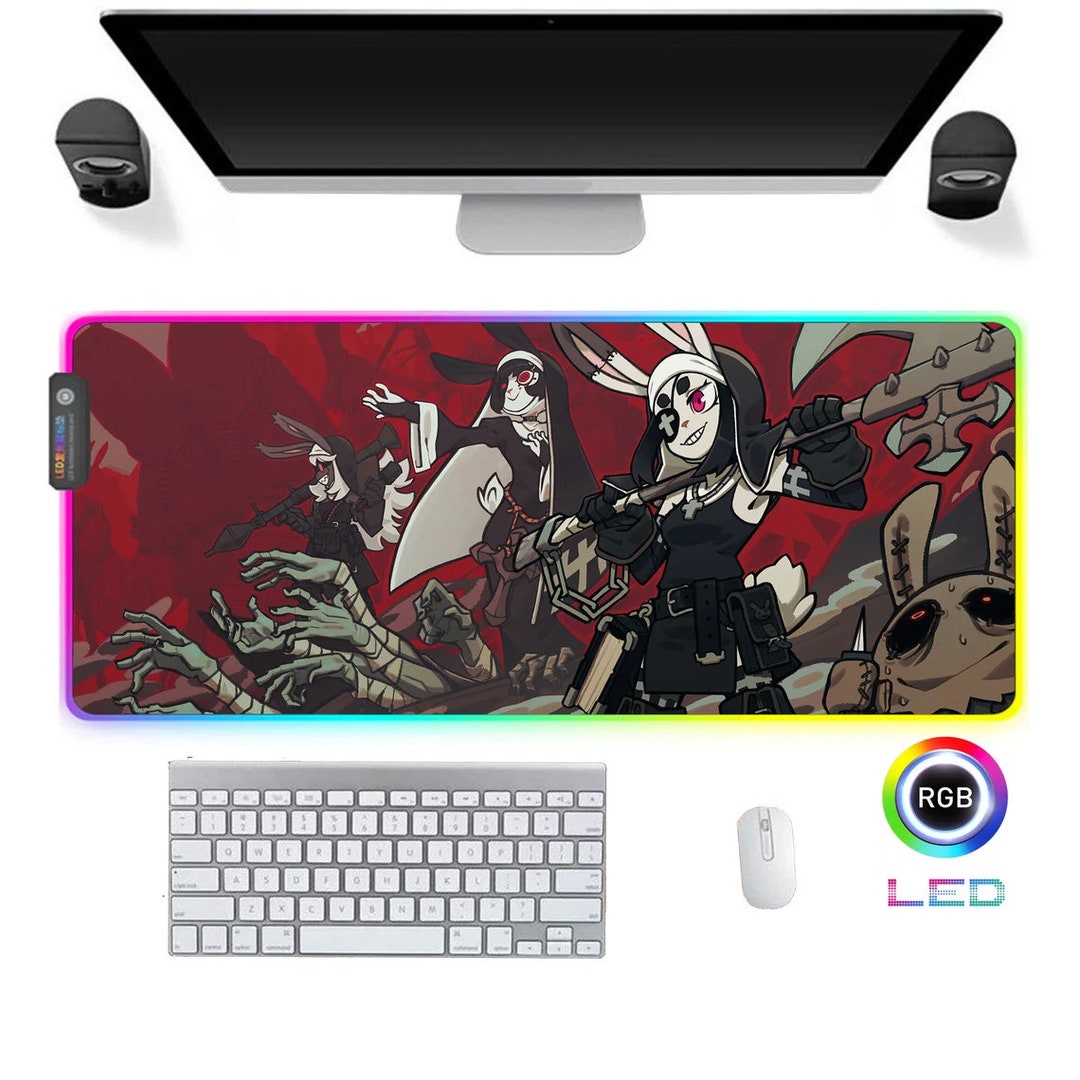 Rgb Gaming Xxl Mousepad 600x350mm Big Led Bunny Nuns Anime Girl War Art T Gamer Mausunterlage