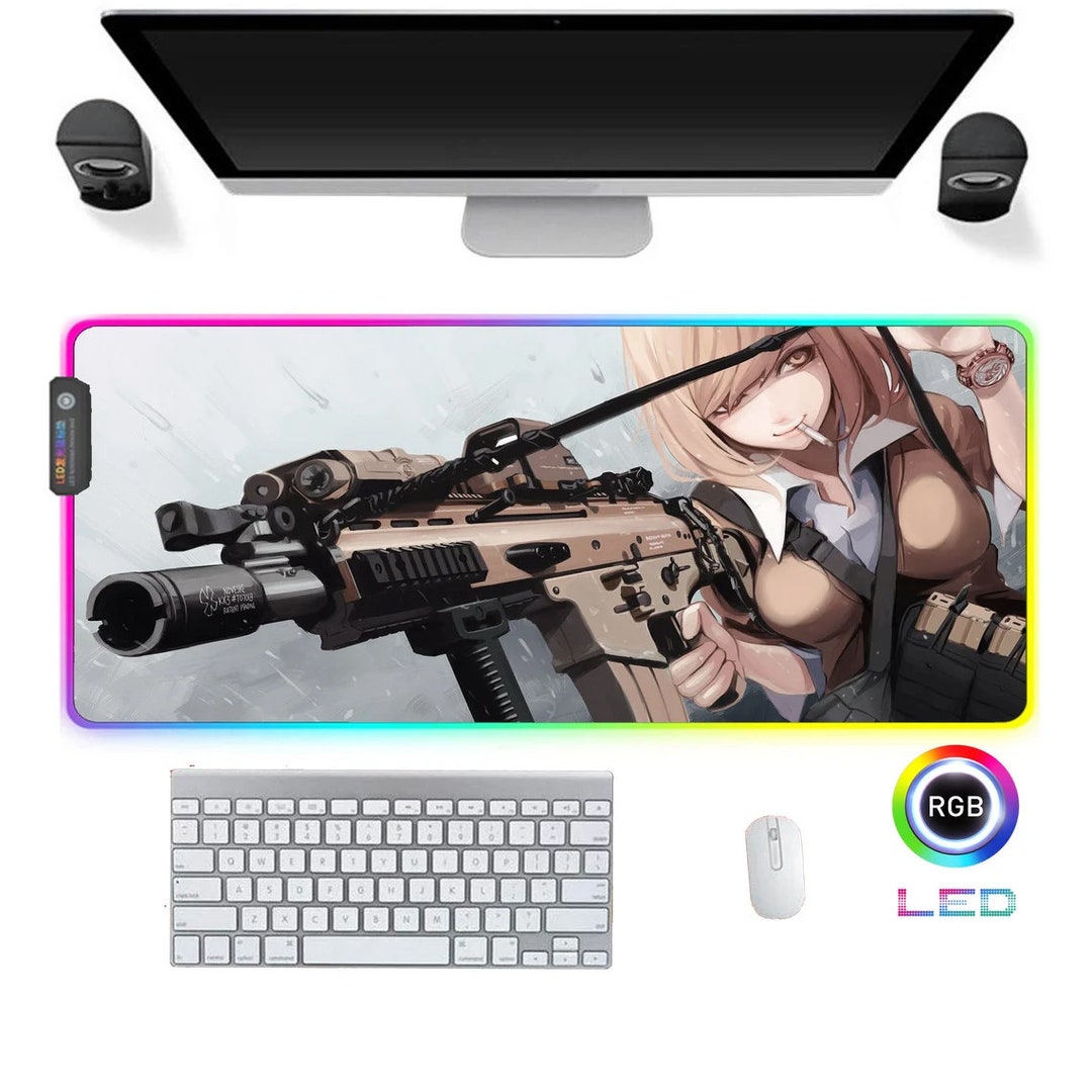 Rgb Gaming Xxl Mousepad 600x350mm Big Led Anime Girl Gun War Etsy