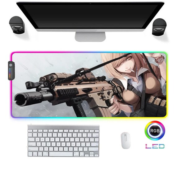 Rgb Gaming Xxl Mousepad 600x350mm Big Led Anime Girl Gun War Etsy