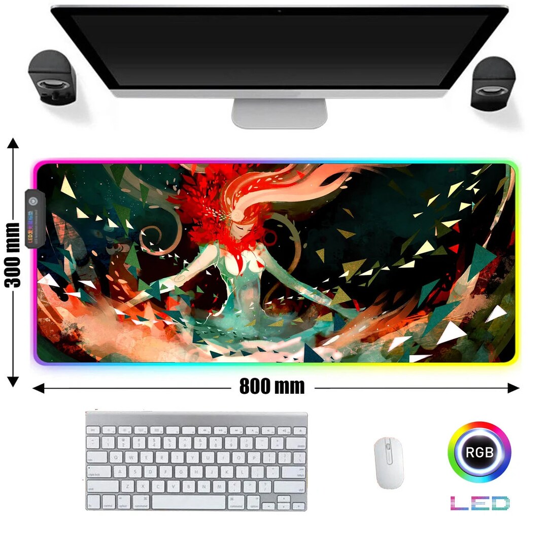 Big Led RGB Gaming XXL Mousepad 800x300mm Fantasy Girl Creature Fire ...