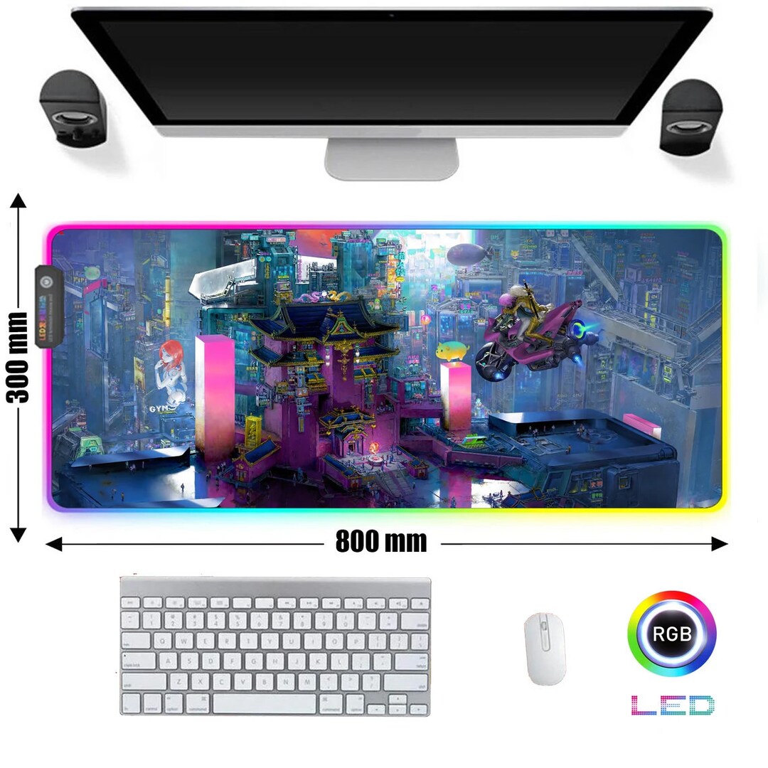 Big Led RGB Gaming XXL Mousepad 800x300mm Anime Landscape City Scape ...