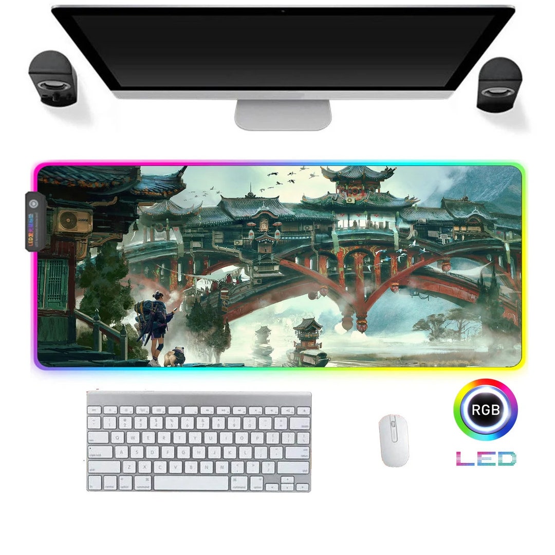 RGB Gaming XXL Mousepad 600x350mm Big Led Japan Asia China Architecture Gift Gamer Mausunterlage ...