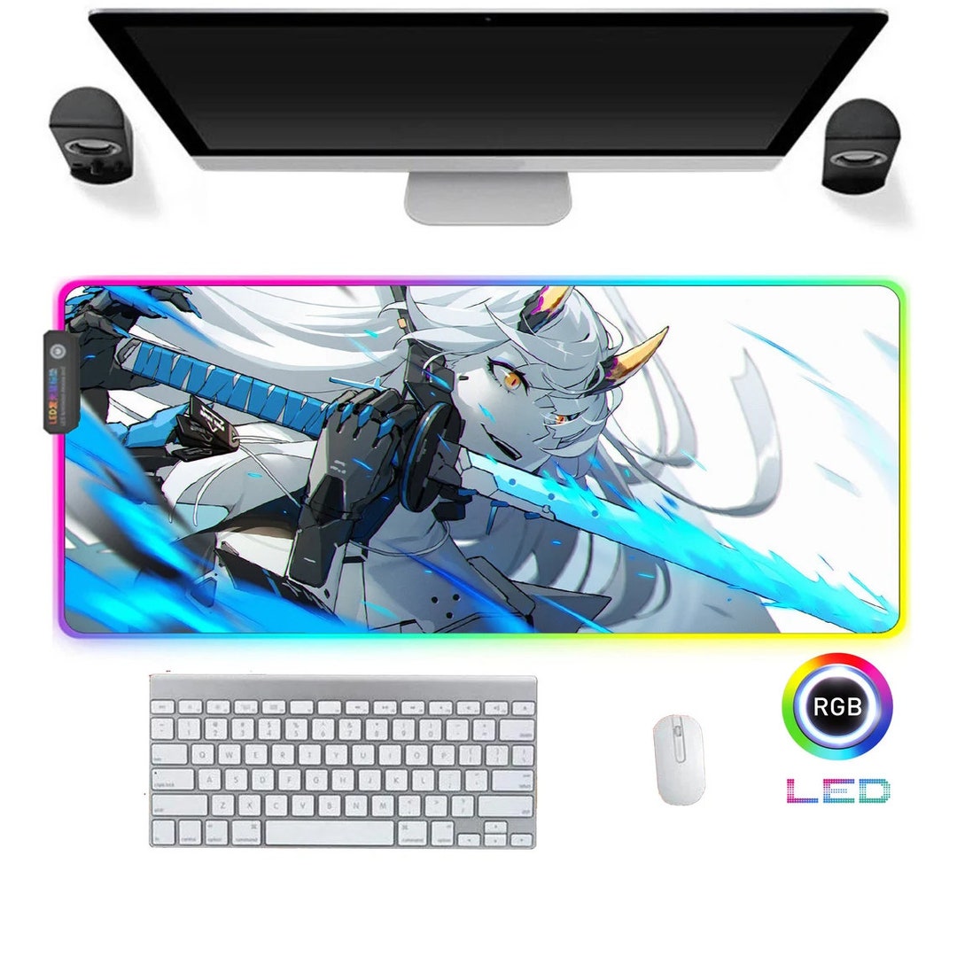 Xxl Rgb Gaming Mousepad 600x350mm Big Led Anime Manga Artwork Samurai Geisha Girl Gamer