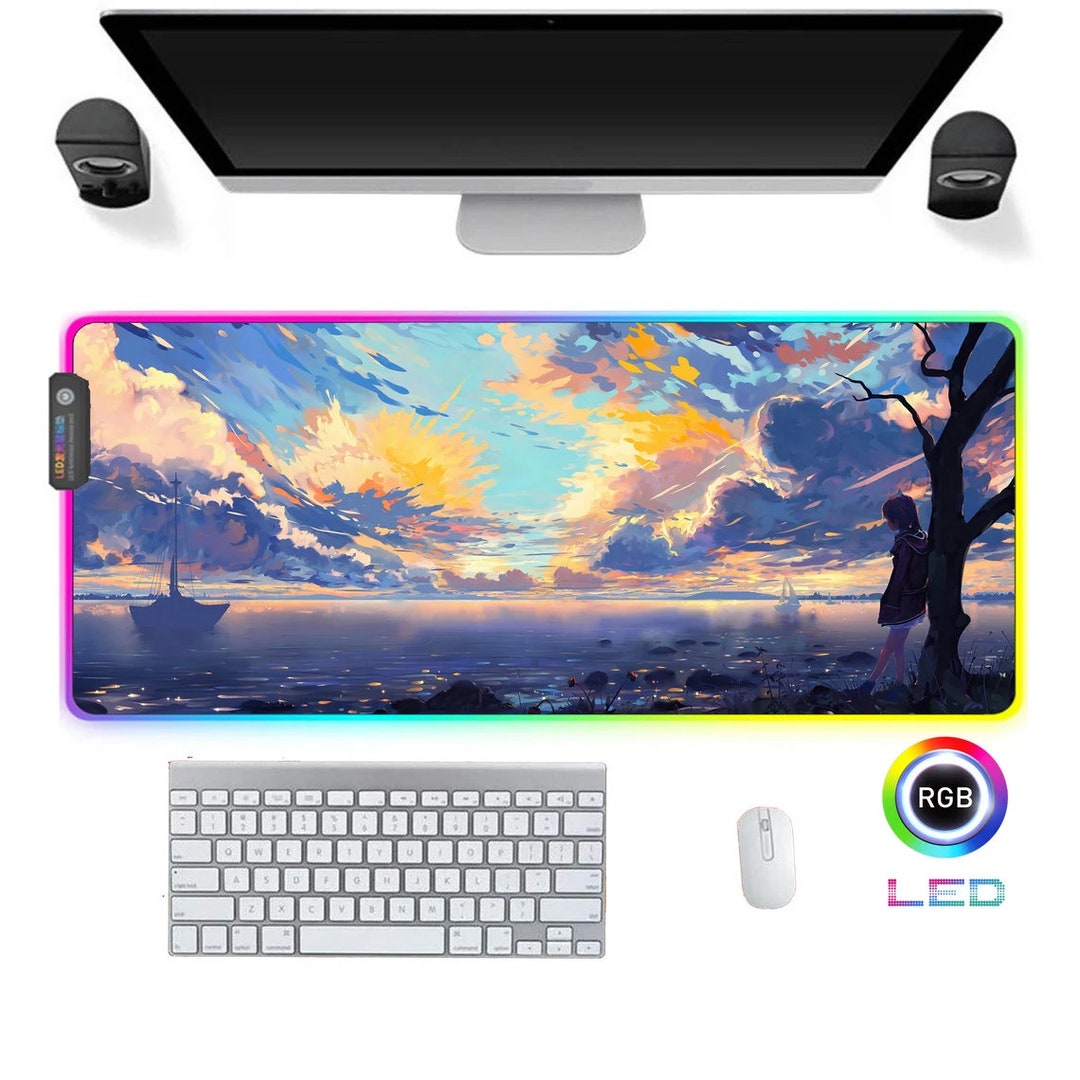 Rgb Gaming Xxl Mousepad 600x350mm Big Led Anime Girl Landscape Clouds T Gamer Mausunterlage