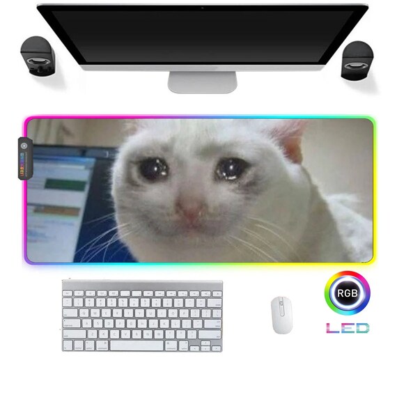 Big Rgb Gaming Mousepad 600x350mm Xxl Led Bongo Sad Cat Meme Etsy