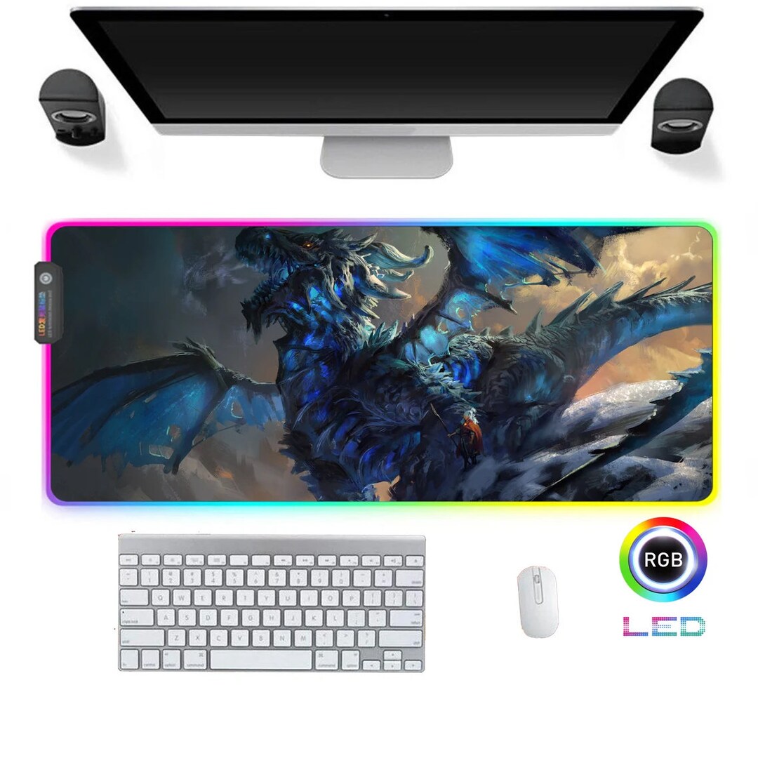 Xxl Rgb Gaming Mousepad 600x350mm Big Led Fantasy Ice Dragon Etsy