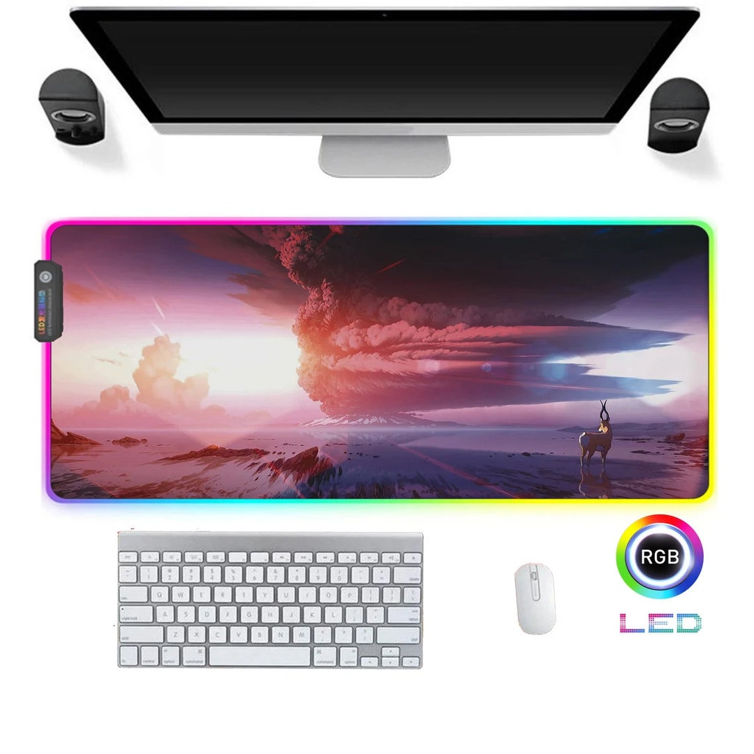 RGB Gaming XXL Mousepad 600x350mm Big Led Volcano Snow Landscape ...