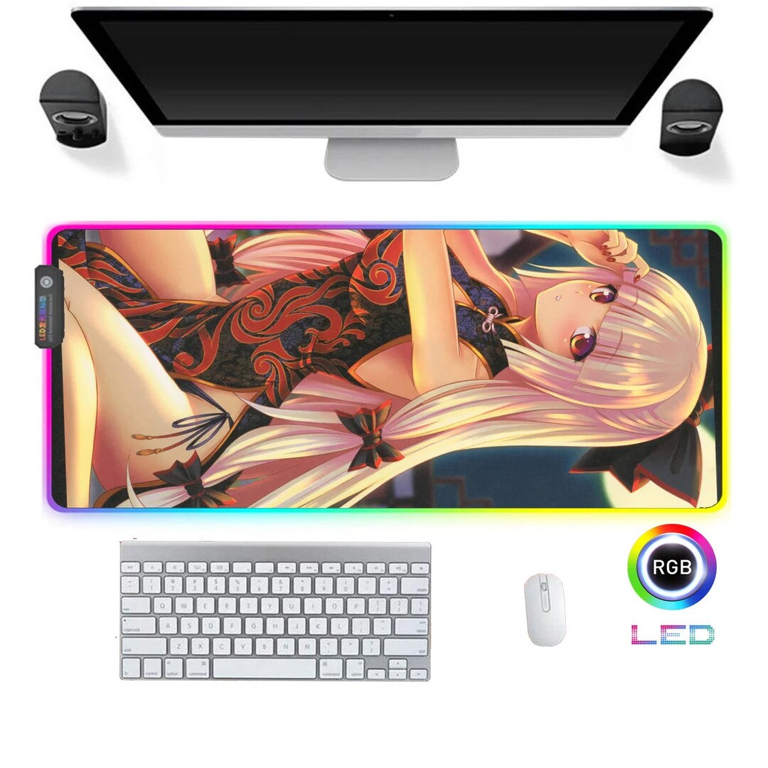 Xxl Rgb Gaming Mousepad 600x350mm Big Led Anime Girl Fantasy Etsy