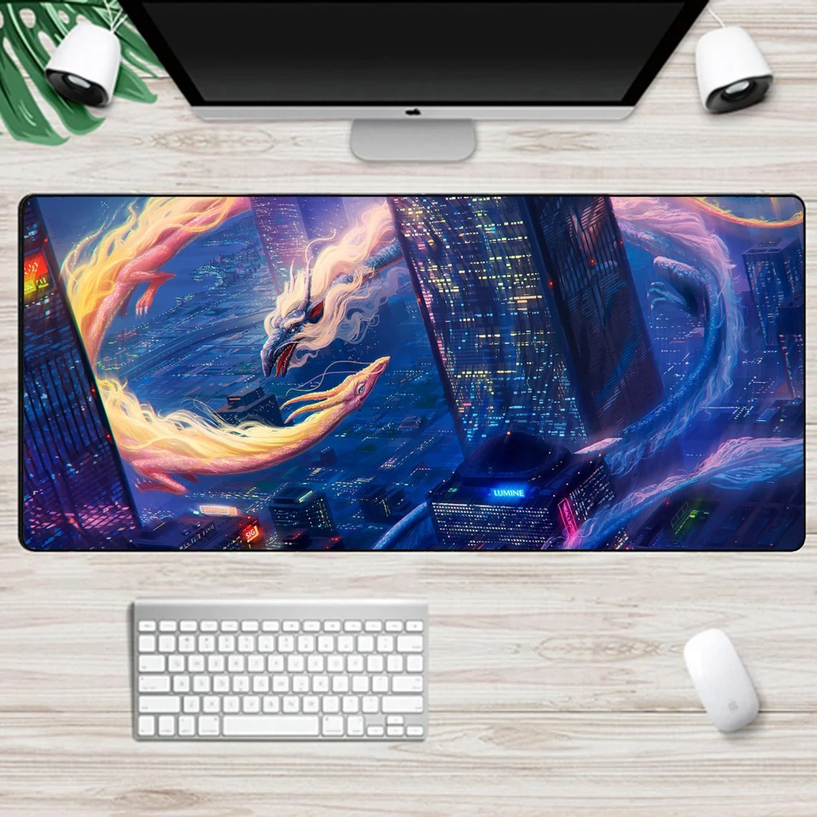 Big Gaming Mouse Pad Desk Mat Mousepad Anime Dragon Blue City Urban ...