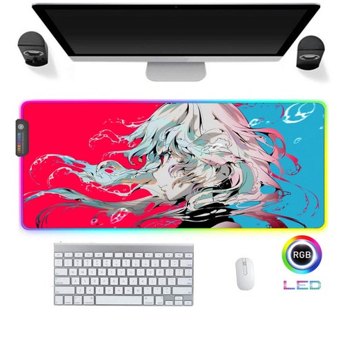 Rgb Gaming Mousepad Anime Girl Mousepad Kawaii Desk Mat Etsy
