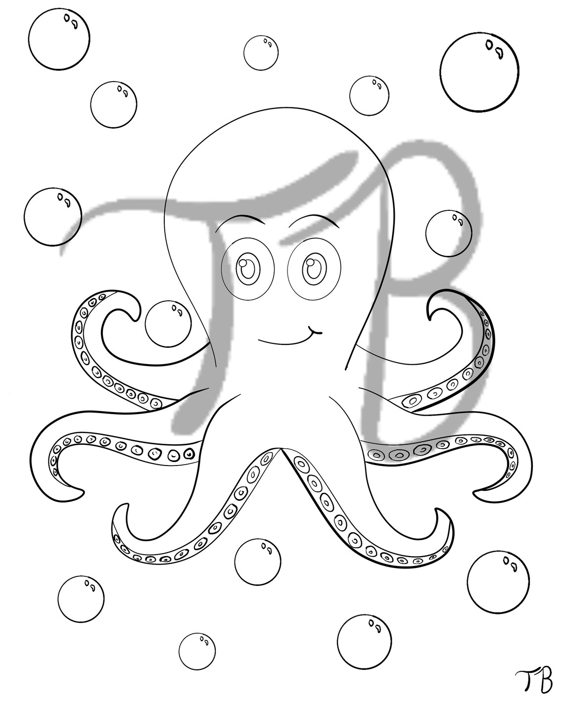 Octopus Kid's Coloring Page 8x10 - Etsy