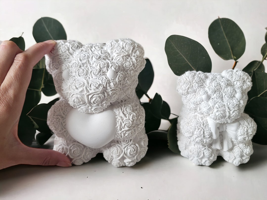 Plaster Rose Teddy Bear Figurine, Unique Home Decor Gift - Etsy