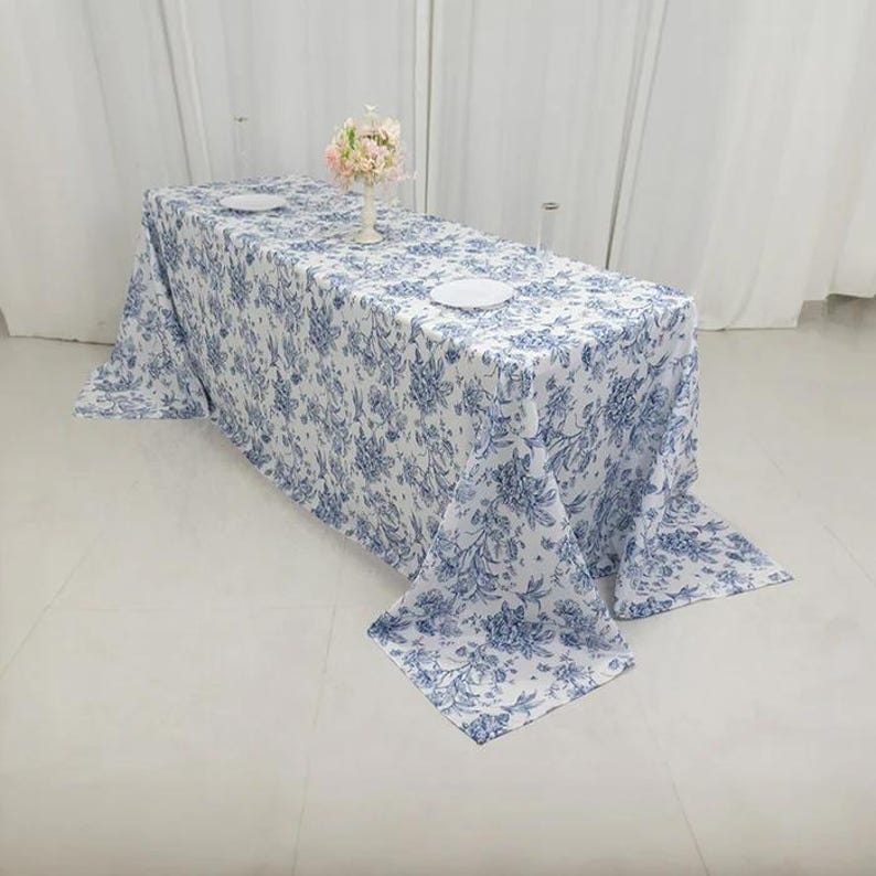 Elegant White Blue French Toile Rectangle Tablecloth | Chinoiserie ...