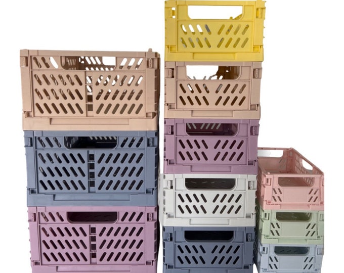 Stackable Crates, Pastel Foldable Storage, Mini Colorful Crates, Desk ...