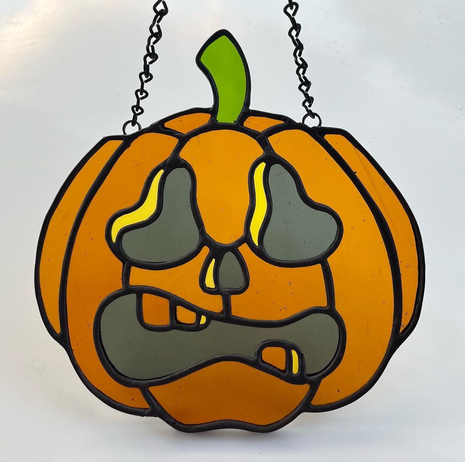 Stained Glass Jackolantern Suncatcher, Pumpkin Window Hanging ...