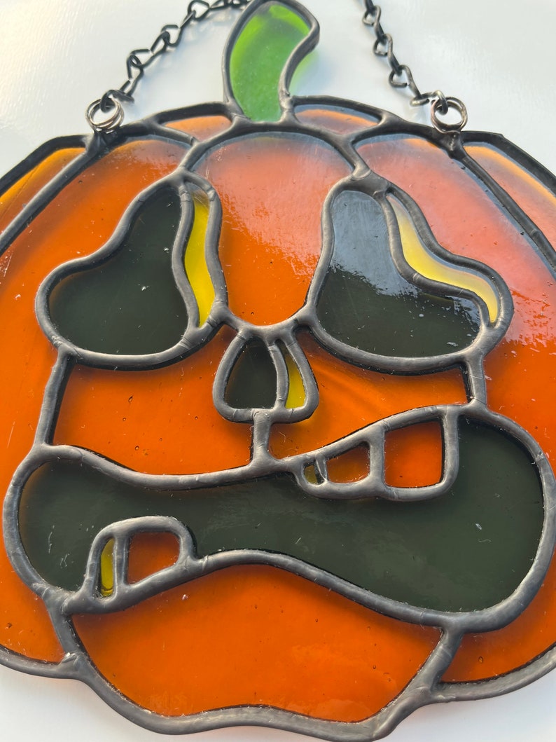 Stained Glass Jackolantern Suncatcher, Pumpkin Window Hanging ...