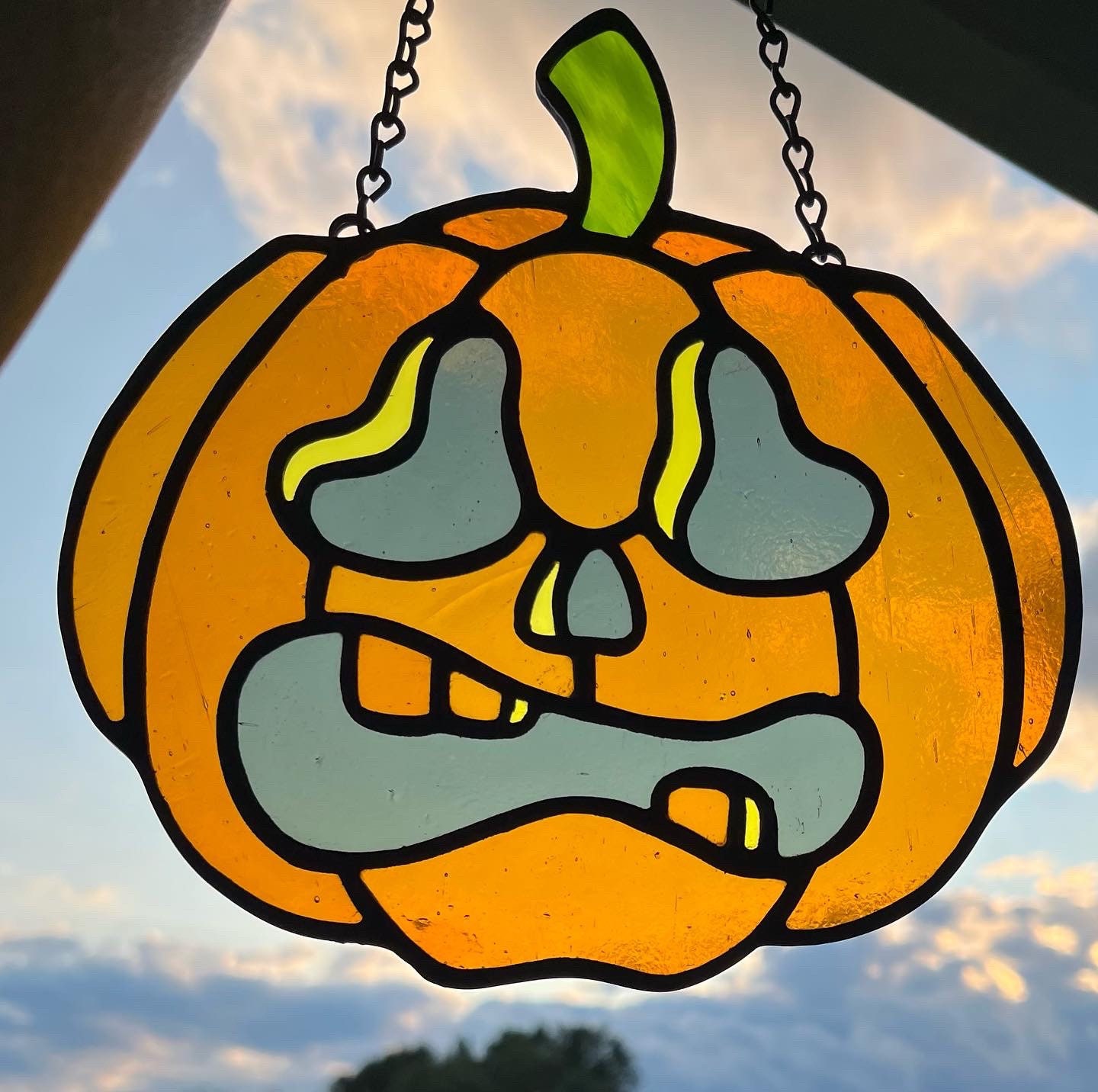 Stained Glass Jackolantern Suncatcher, Pumpkin Window Hanging ...