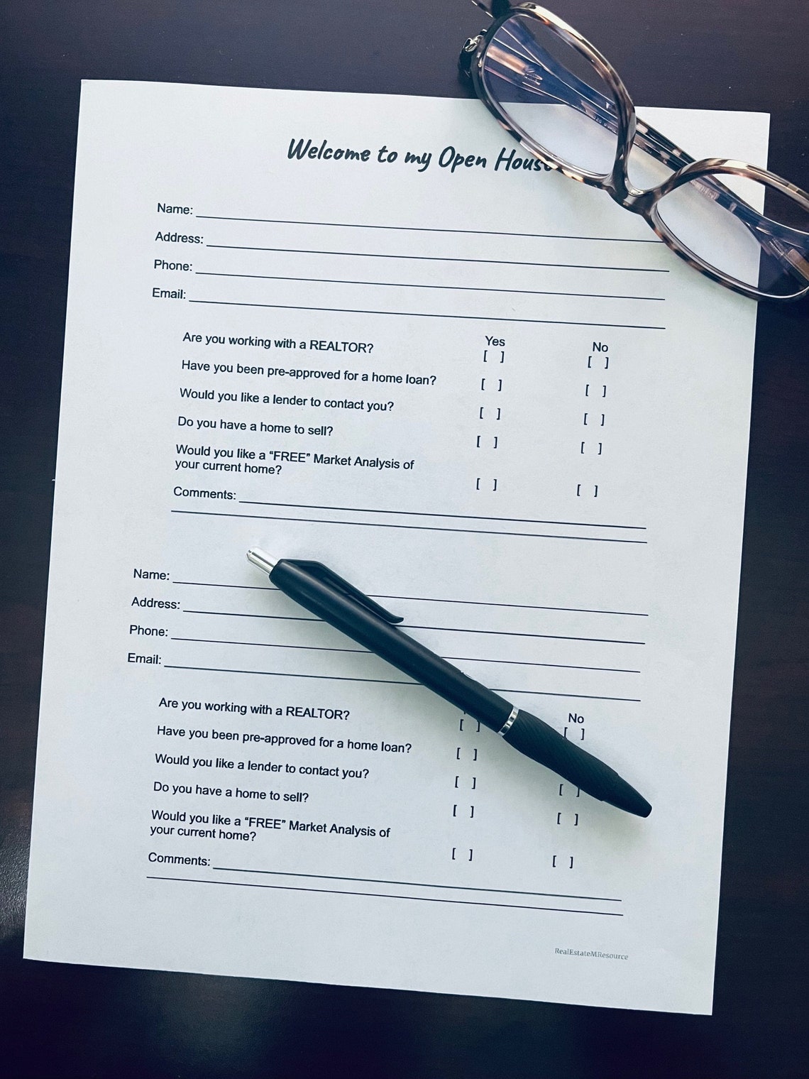 Real Estate Open House Registration, PDF File, Printable, Instant ...