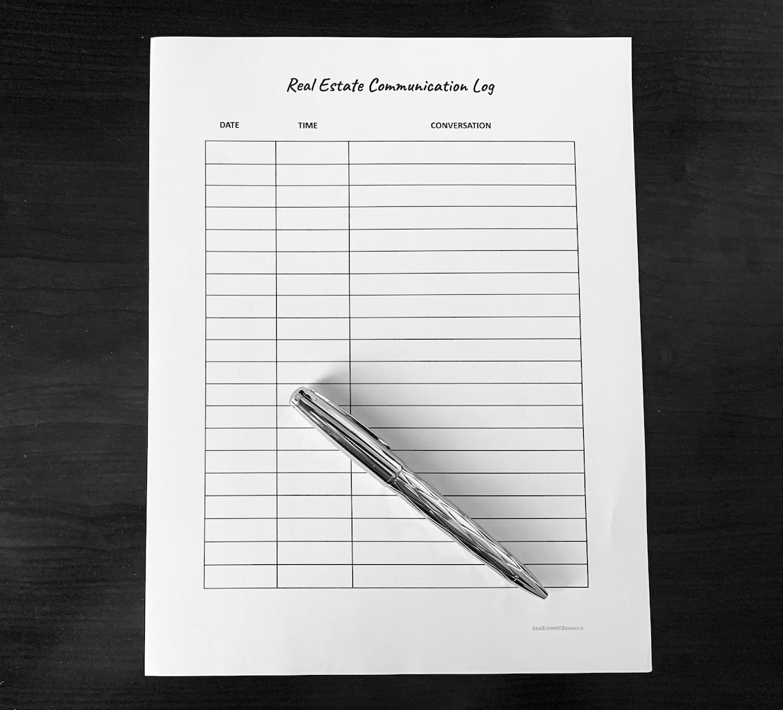Real Estate Communication Log Sheet, PDF File, Printable, Instant ...