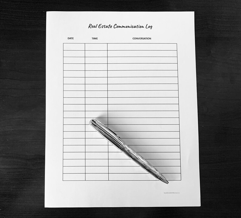 Real Estate Communication Log Sheet, PDF File, Printable, Instant ...