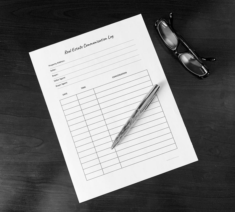 Real Estate Communication Log Sheet, PDF File, Printable, Instant ...