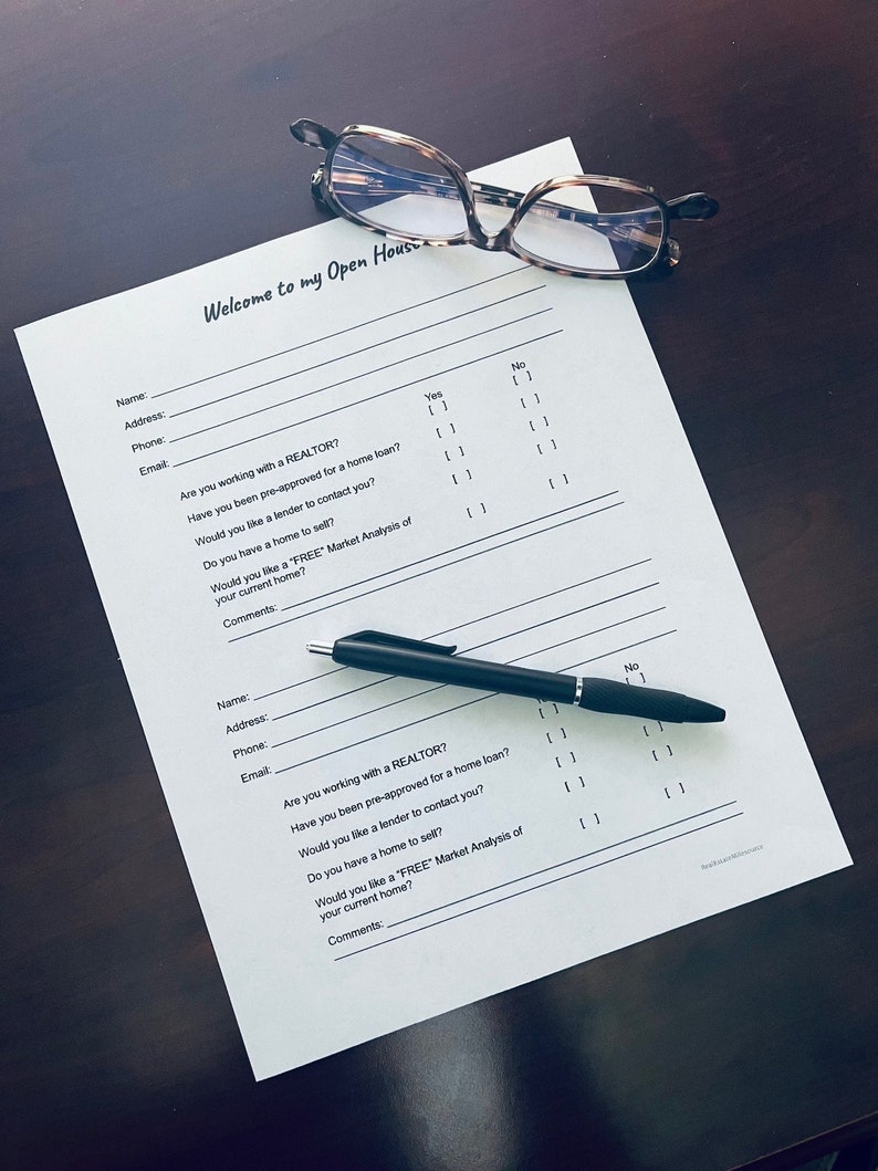 Real Estate Open House Registration, PDF File, Printable, Instant ...