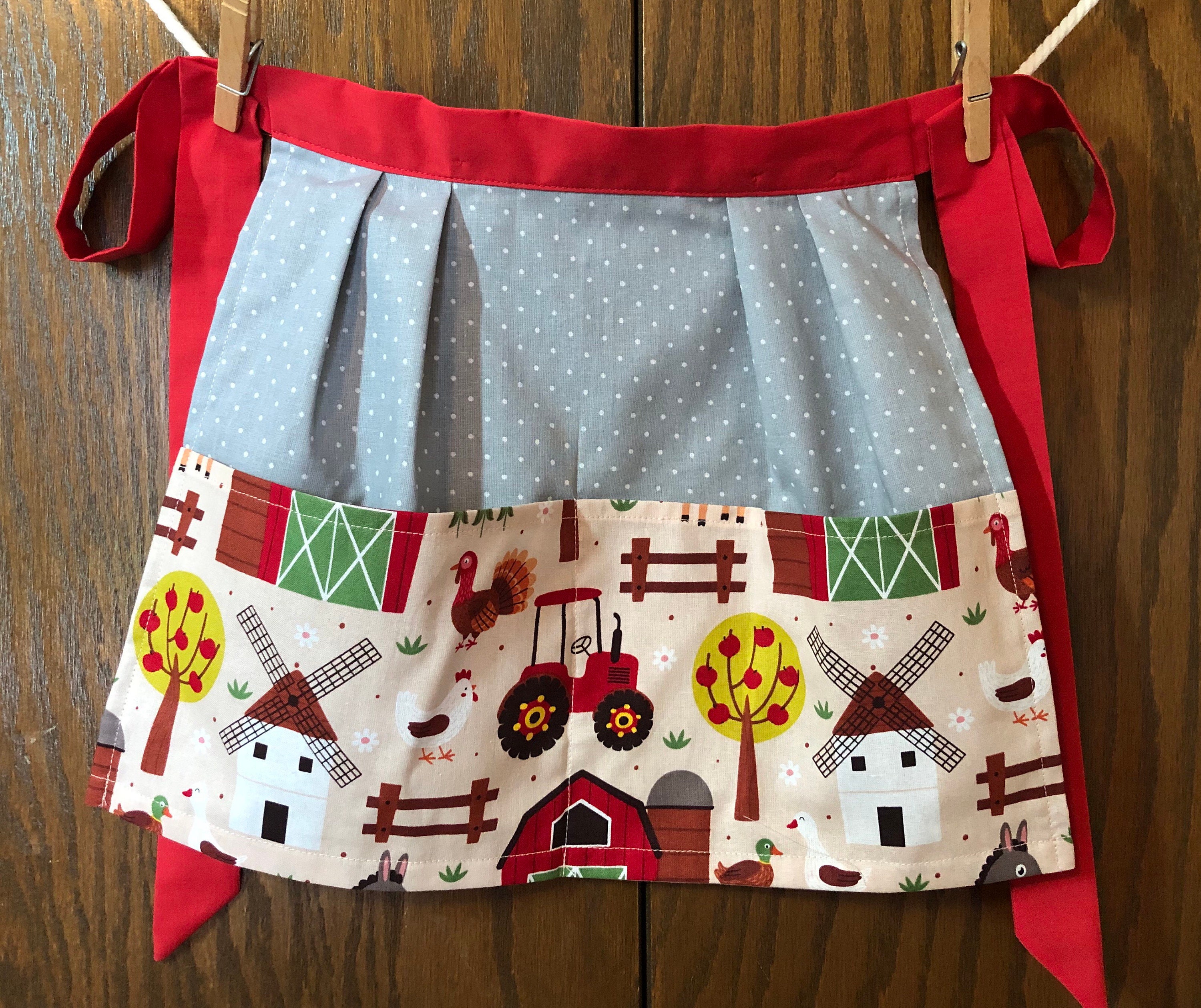Farming Scene Graces These Adorable Aprons, Complete With Barn, Tractor ...
