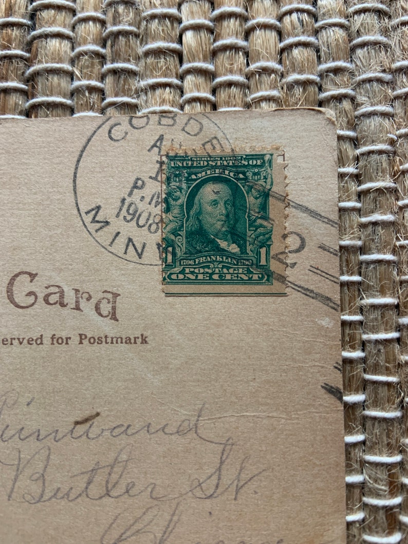 Vintage 1908 Postcard With One Cent Ben Franklin Stamp - Etsy
