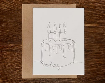 Line Art Birthday Card Minimalist Calligraphy Card One Line Drawing ...