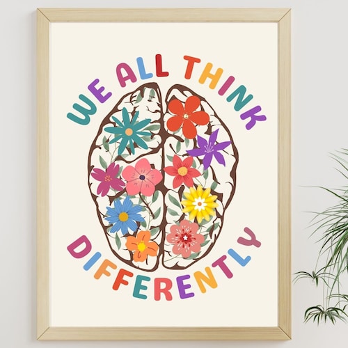 Neurodiversity Poster We All Think Differently Brain Art - Etsy
