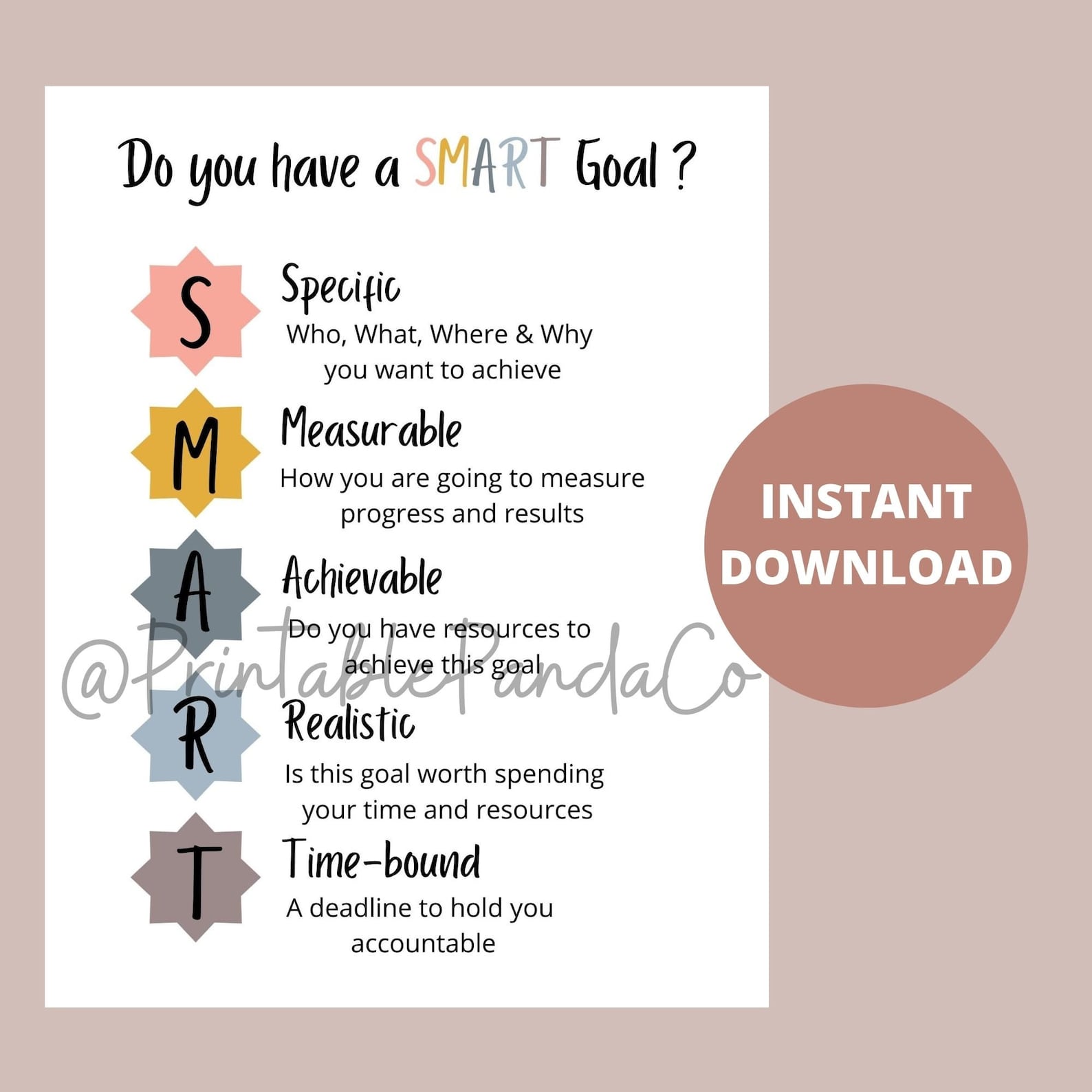 SMART Goal Poster, Motivational Poster, Goal Setting, Goal Planner ...