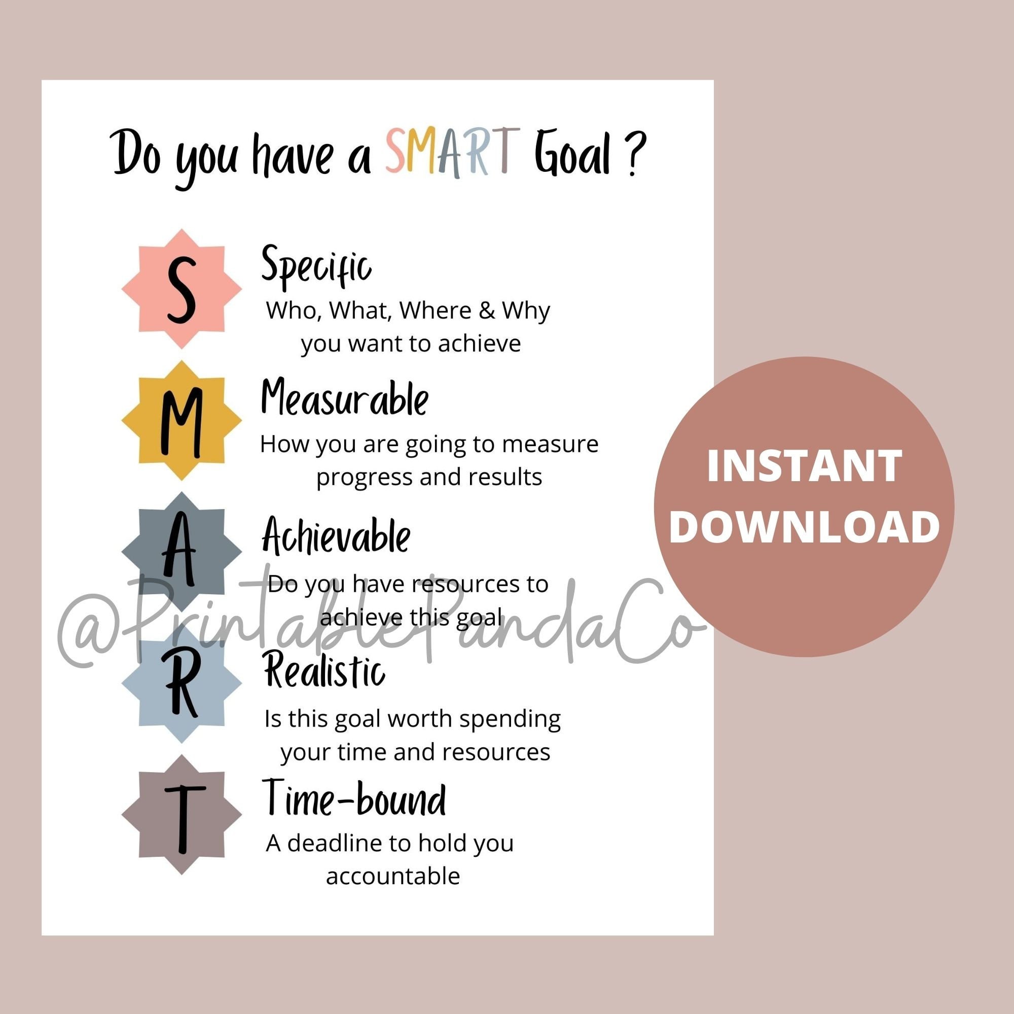 SMART Goal Poster, Motivational Poster, Goal Setting, Goal Planner ...