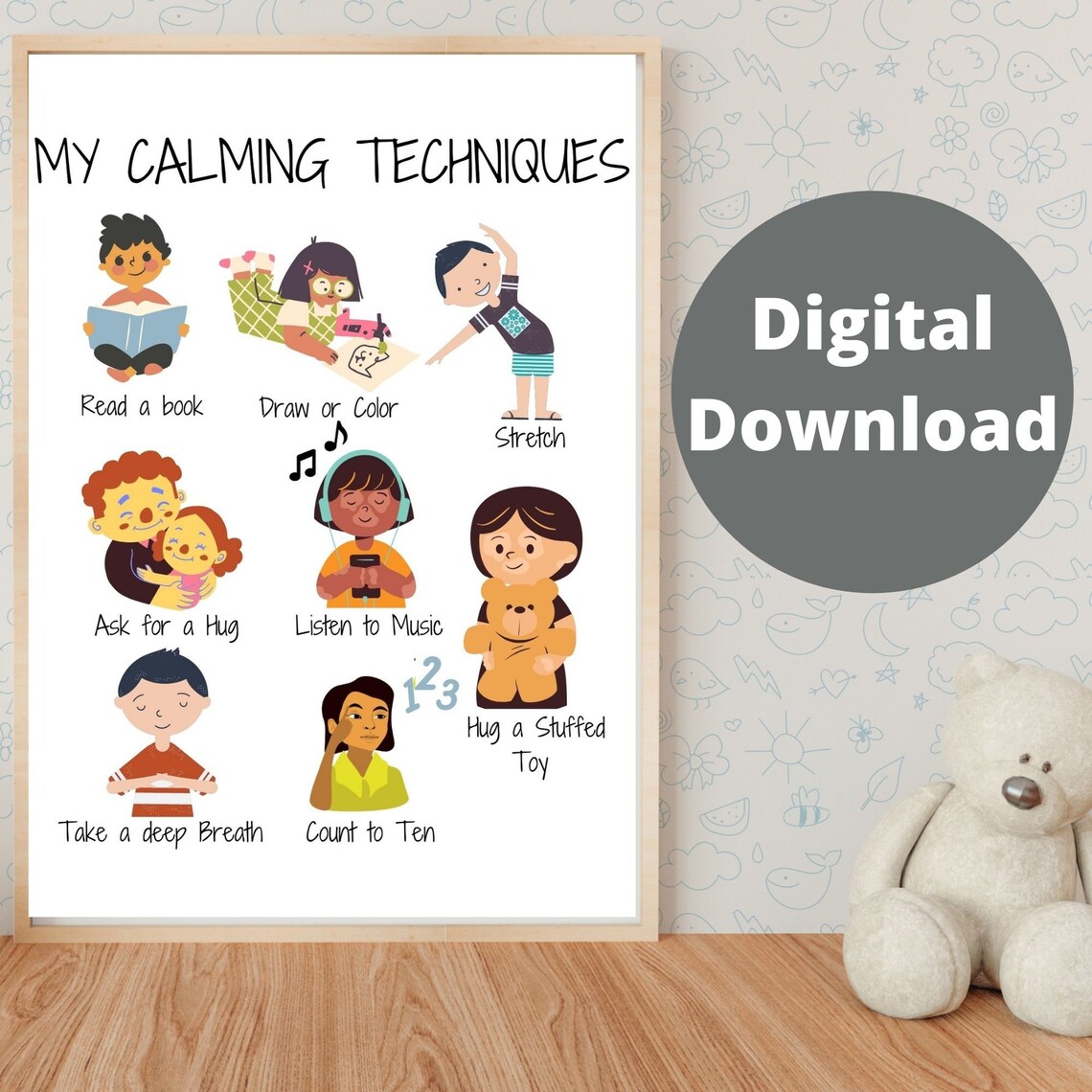 Printable Calming Techniques for Kids, Set of 3 Prints, Calm Corner ...