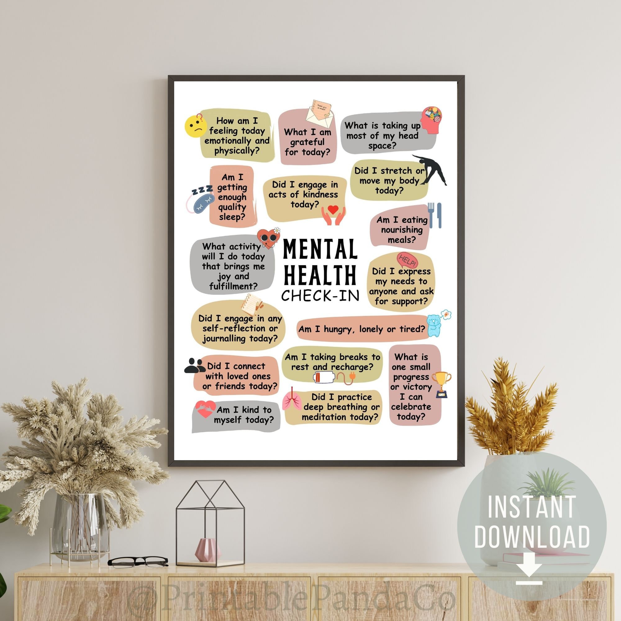 Mental Health Check in Poster, Positive Self-talk Daily Checklist ...