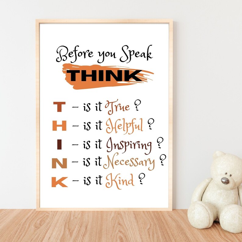 Mental Health Poster, Think Before You Speak Sign, Boho Counselor ...