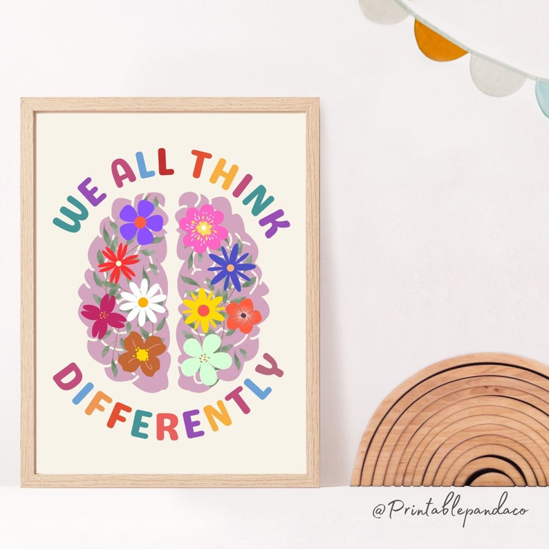 Neurodiversity Poster Brain Art We All Think Differently Therapy Office ...