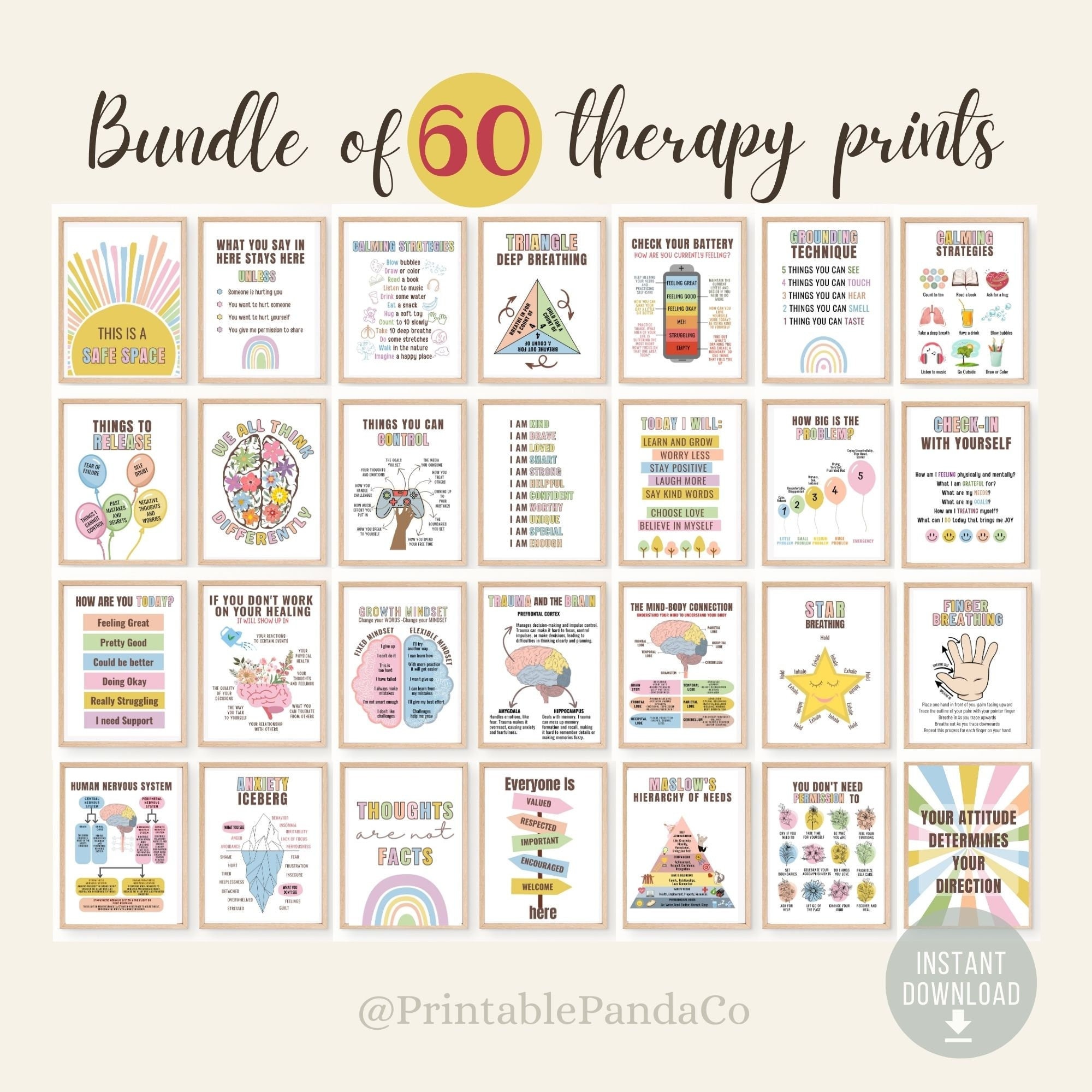 Therapy Worksheet Bundle 60 School Counseling Posters, School ...
