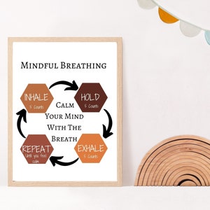 Mindful Breathing Poster, Calm Mind, Anxiety Relief, Mental Health ...