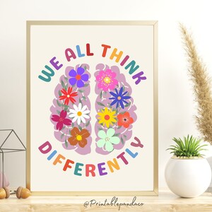 Neurodiversity Poster Brain Art We All Think Differently Therapy Office ...