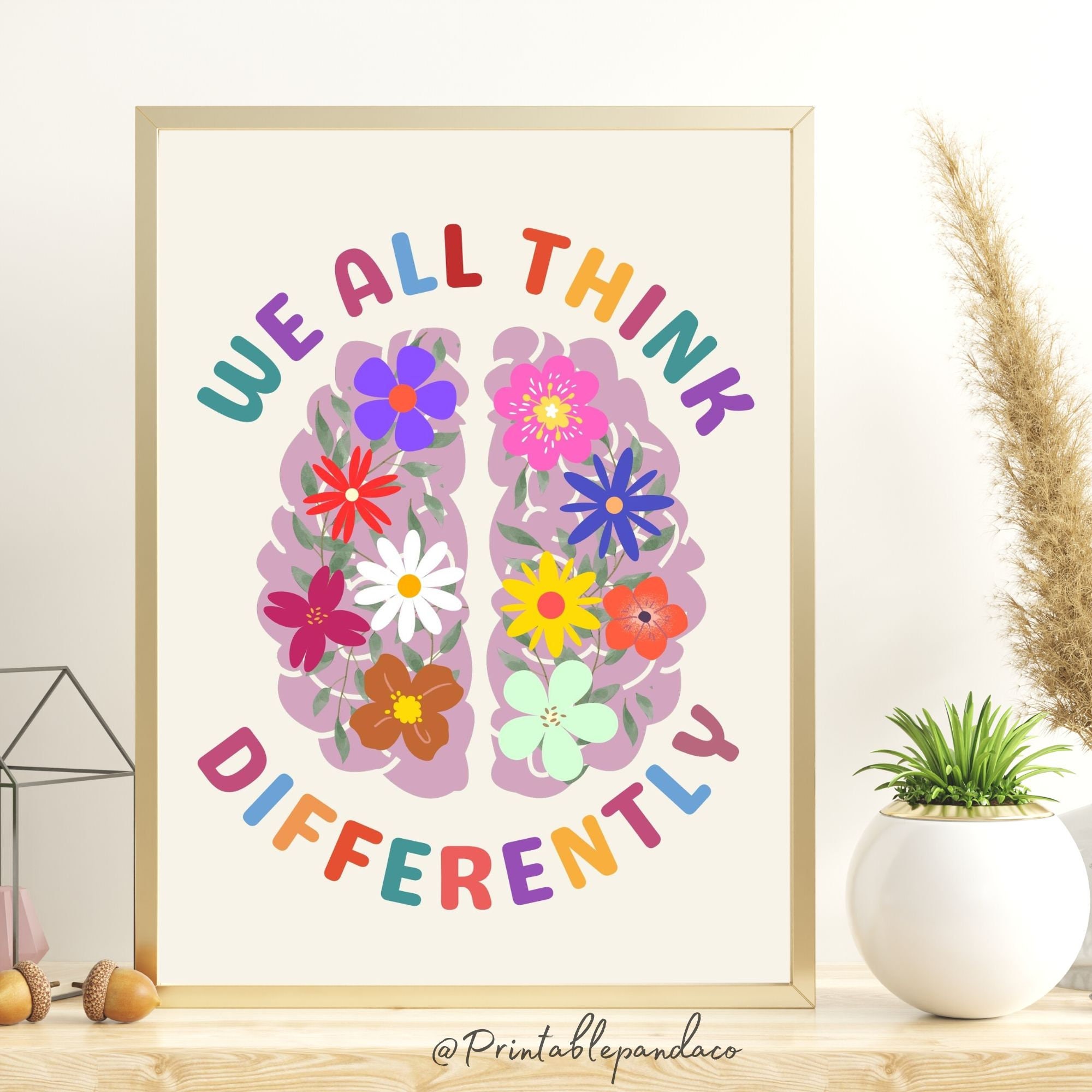 Neurodiversity Poster Brain Art We All Think Differently Therapy Office ...